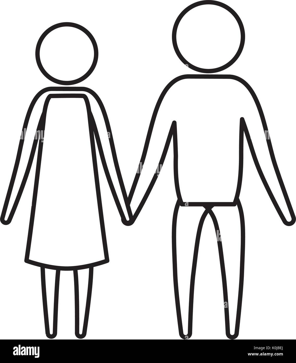 Croquis d'ossature de pictogramme couple holding hands in clothes Image ...