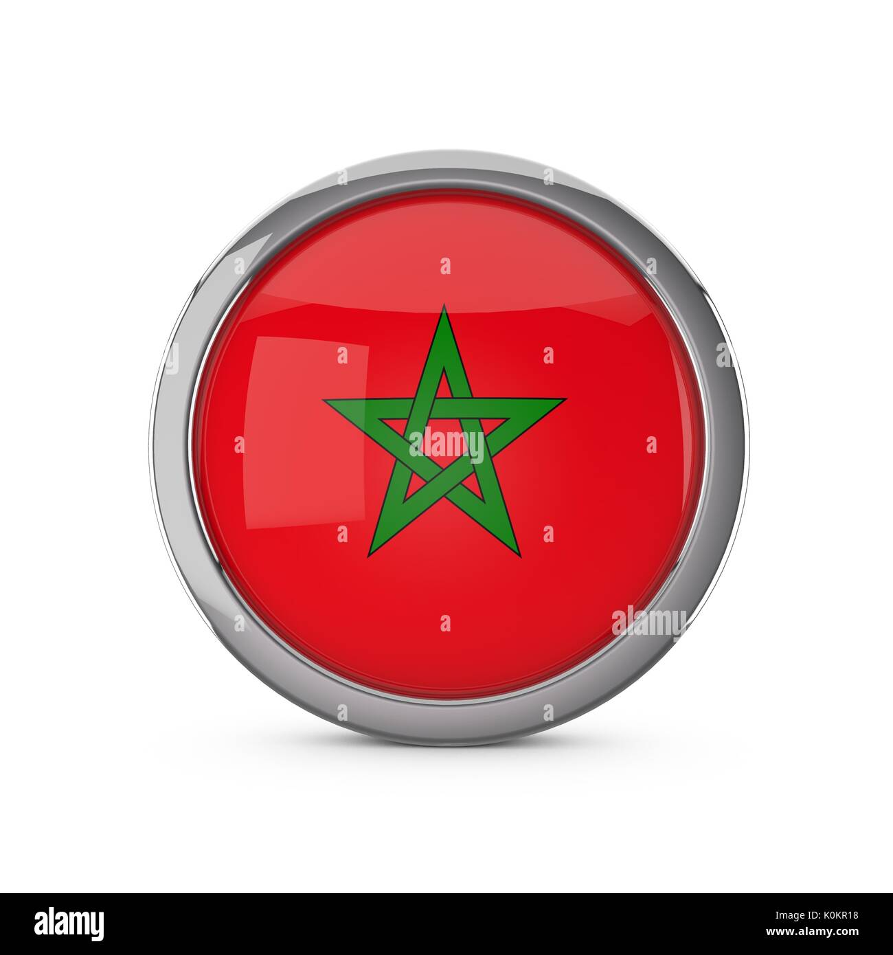 Drapeau national du Maroc dans un cercle brillant avec cadre chrome. Le ...