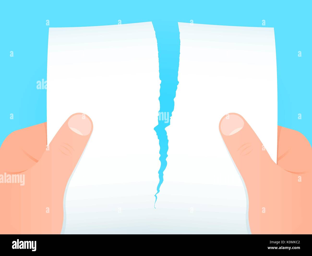 Deux mains de déchirer une feuille de papier vierge à part l ... Deux mains de déchirer une feuille de papier vierge à part l ...