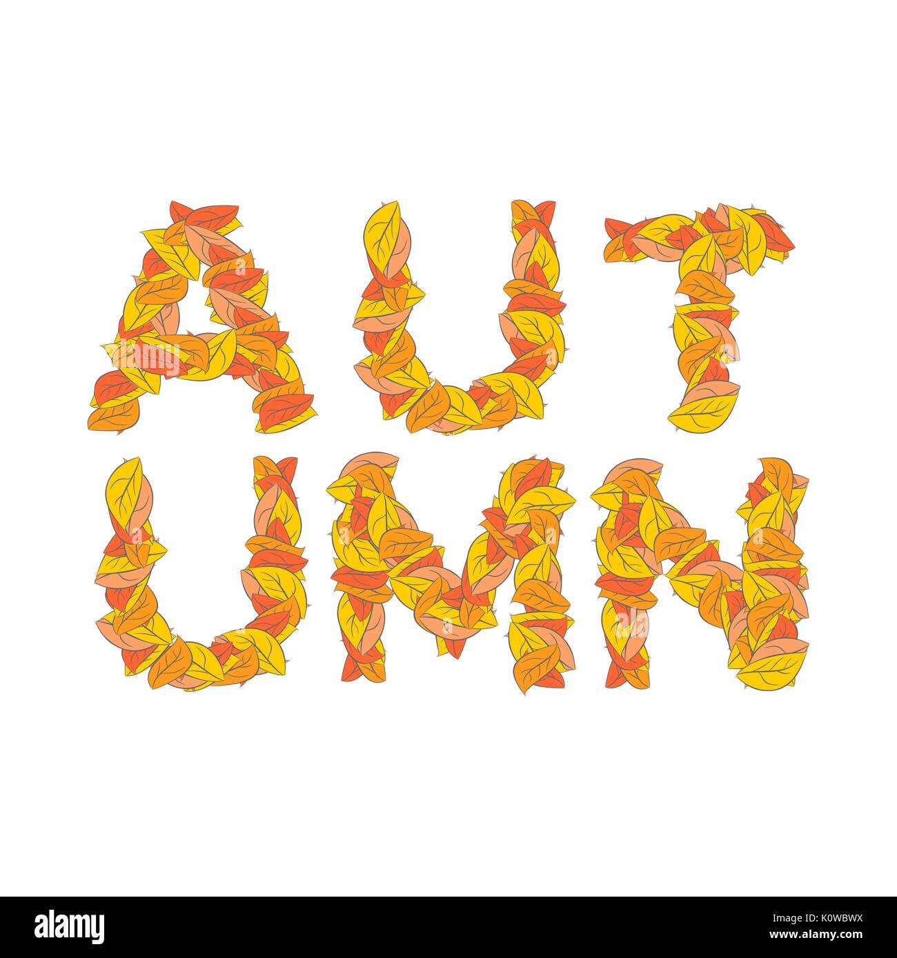 Lettres d'automne. Feuilles jaunes d'automne. ABC alphabet. Lettres de ...