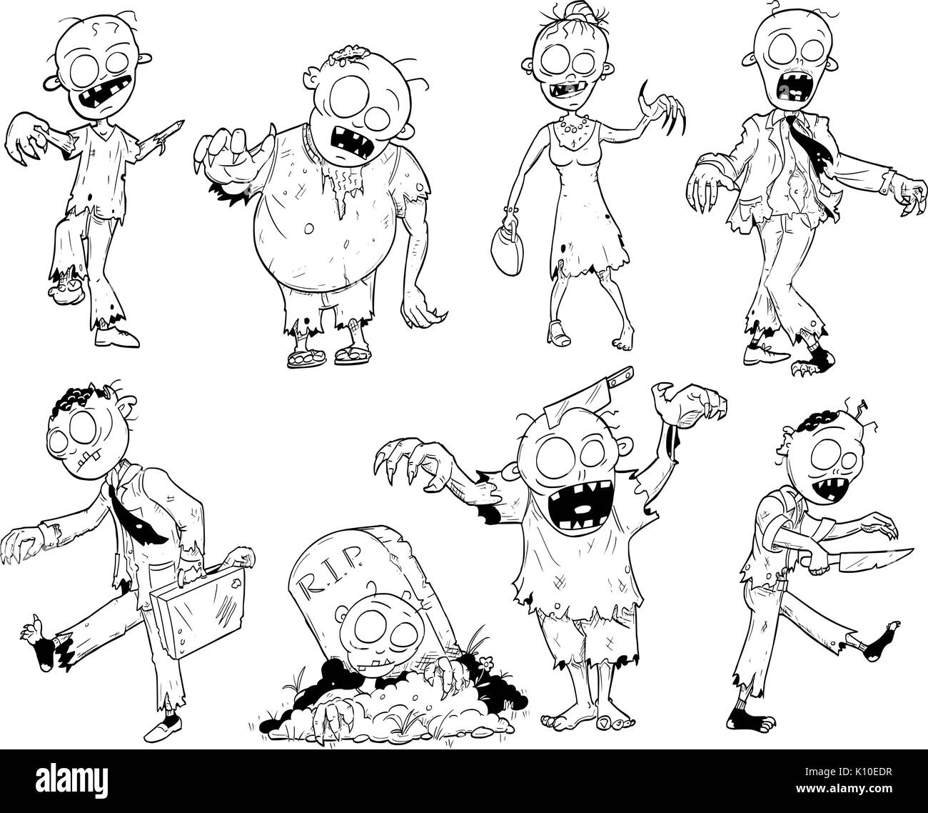 Jeu de cute dessin illustration de zombie halloween dessins et modèles ...