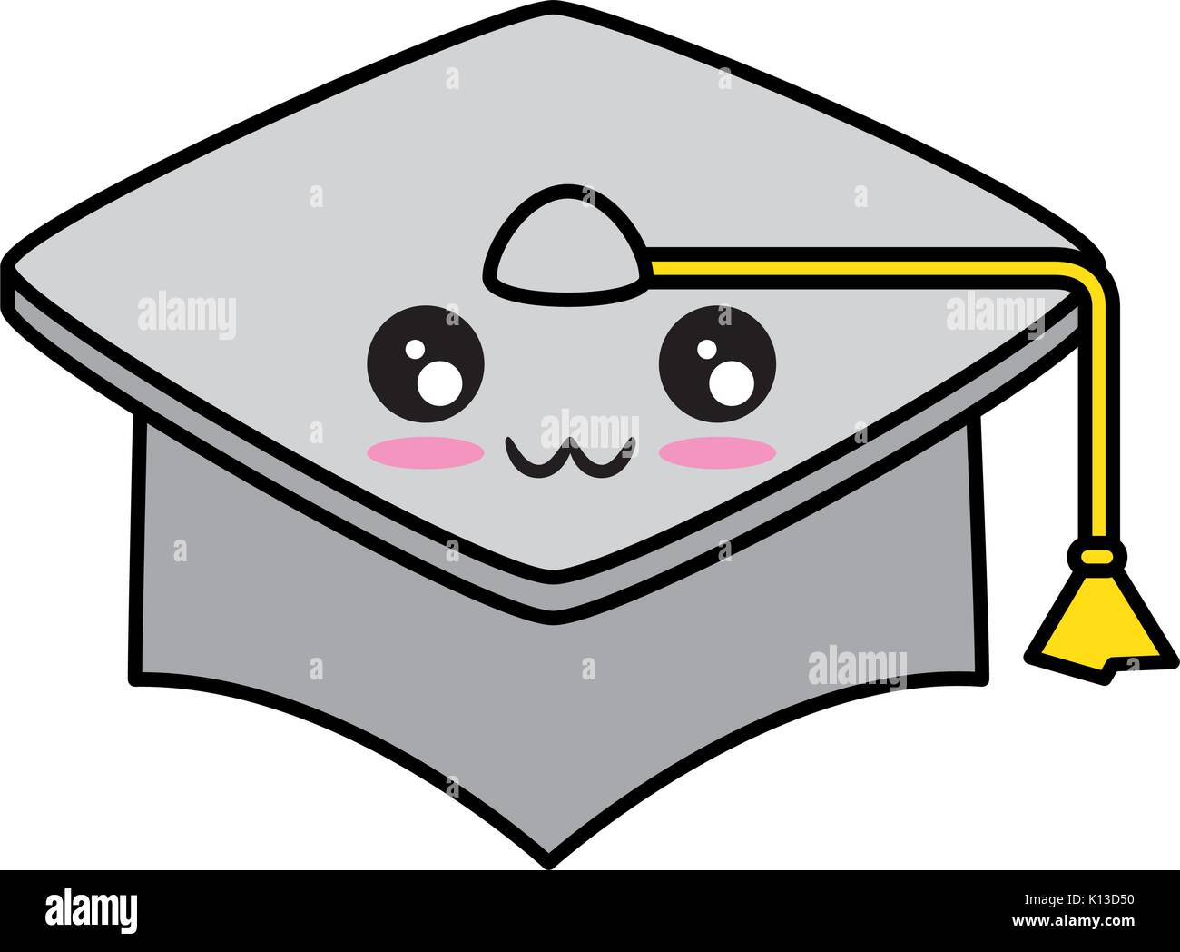 Kawaii graduation cap icône sur fond blanc vector illustration Image ...