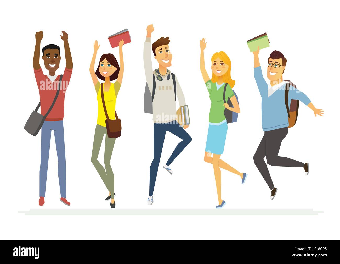 Heureux à l'école secondaire et étudiants - cartoon illustration isolé ... Heureux à l'école secondaire et étudiants - cartoon illustration isolé ...