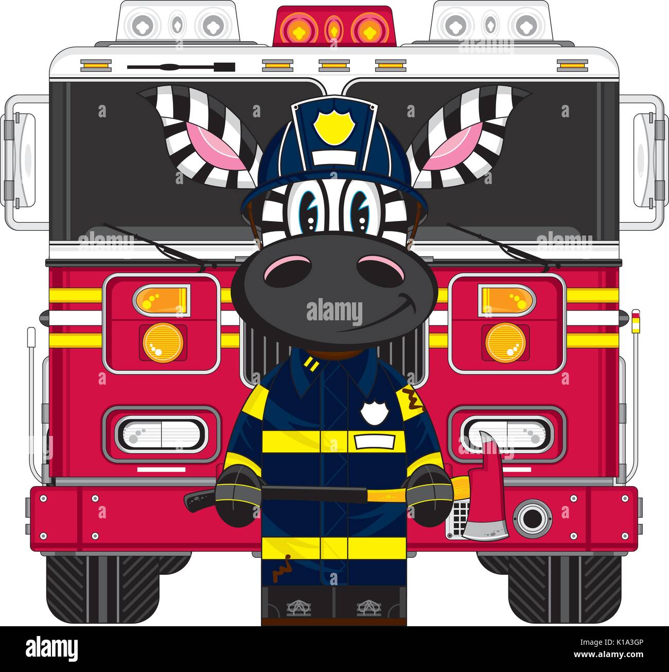 Zebra Cartoon - Pompier POMPIER et Fire Engine Vector Illustration ...