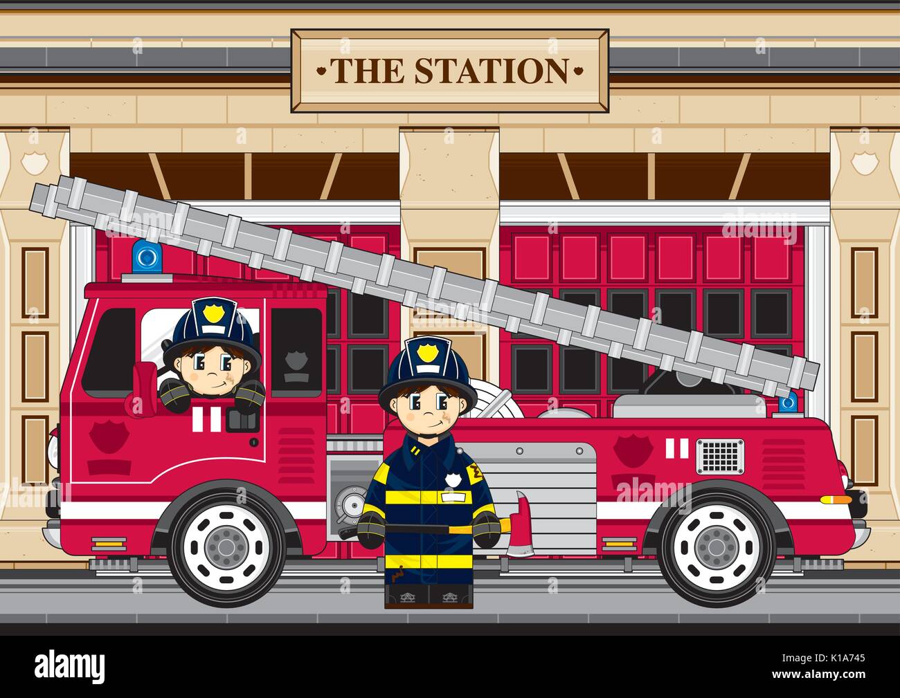 Cute Cartoon - Pompier POMPIER et Fire Truck Vector Illustration Image ...