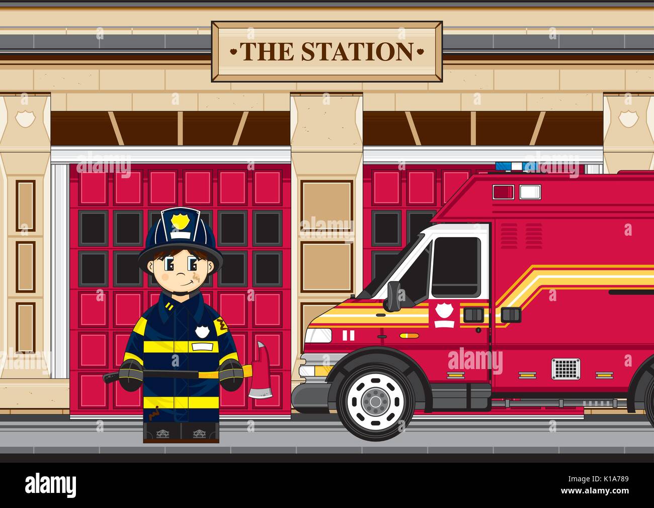 Cute Cartoon - Pompier POMPIER et Fire Truck Vector Illustration Image ...
