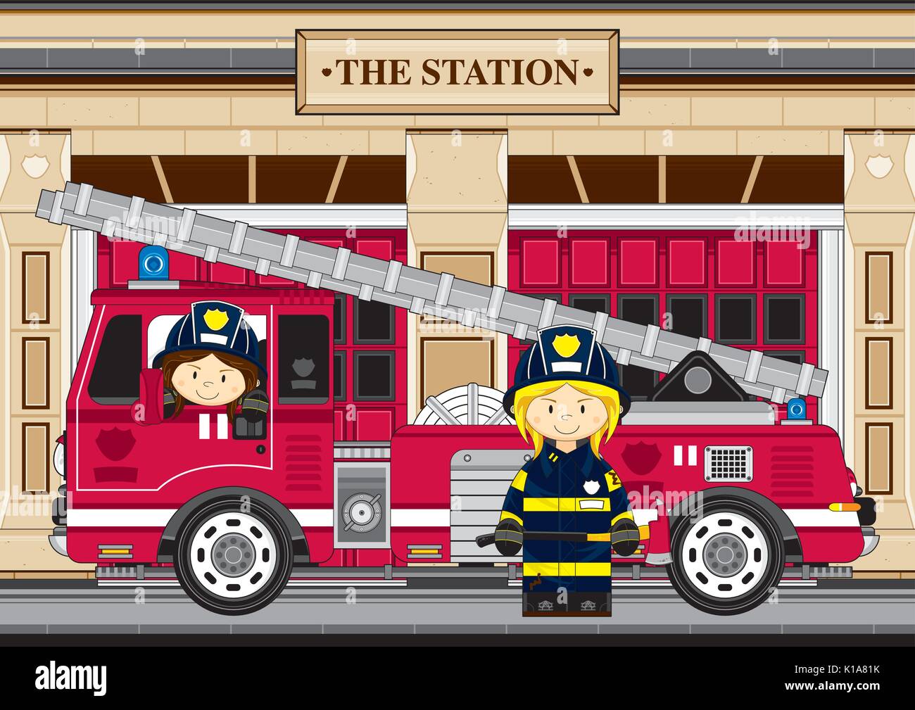 Cute Cartoon - Pompier POMPIER et Fire Truck Vector Illustration Image ...