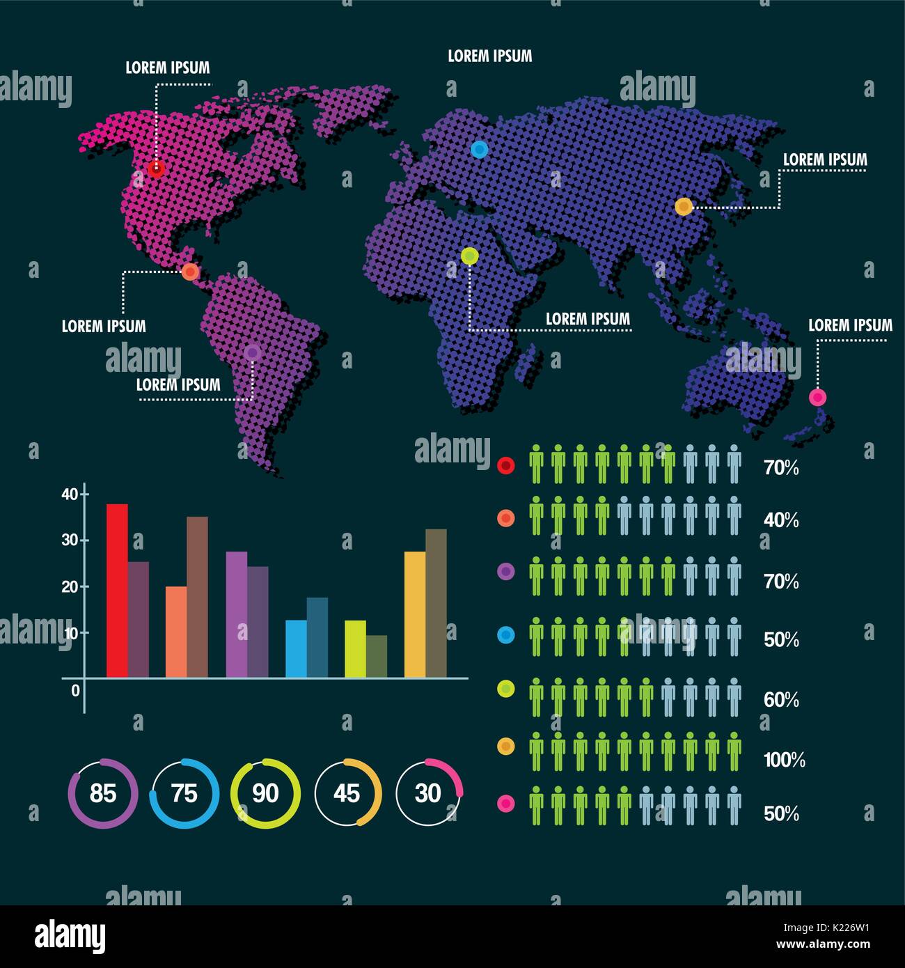 Carte du monde infographie présentation statistiques démographiques ...