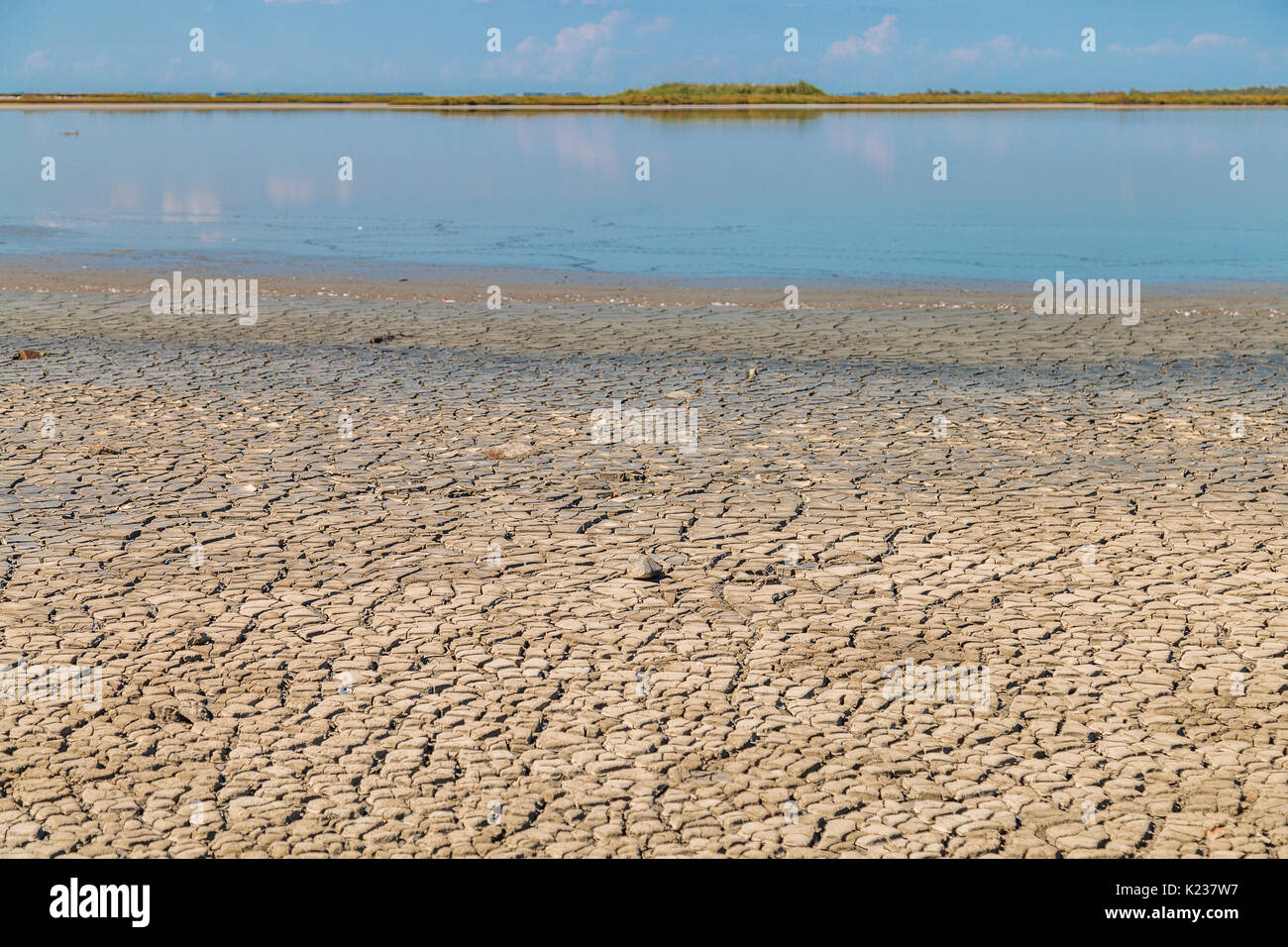 L'argile fissurée sur la plage du sol eau lagon clair Photo Stock - Alamy