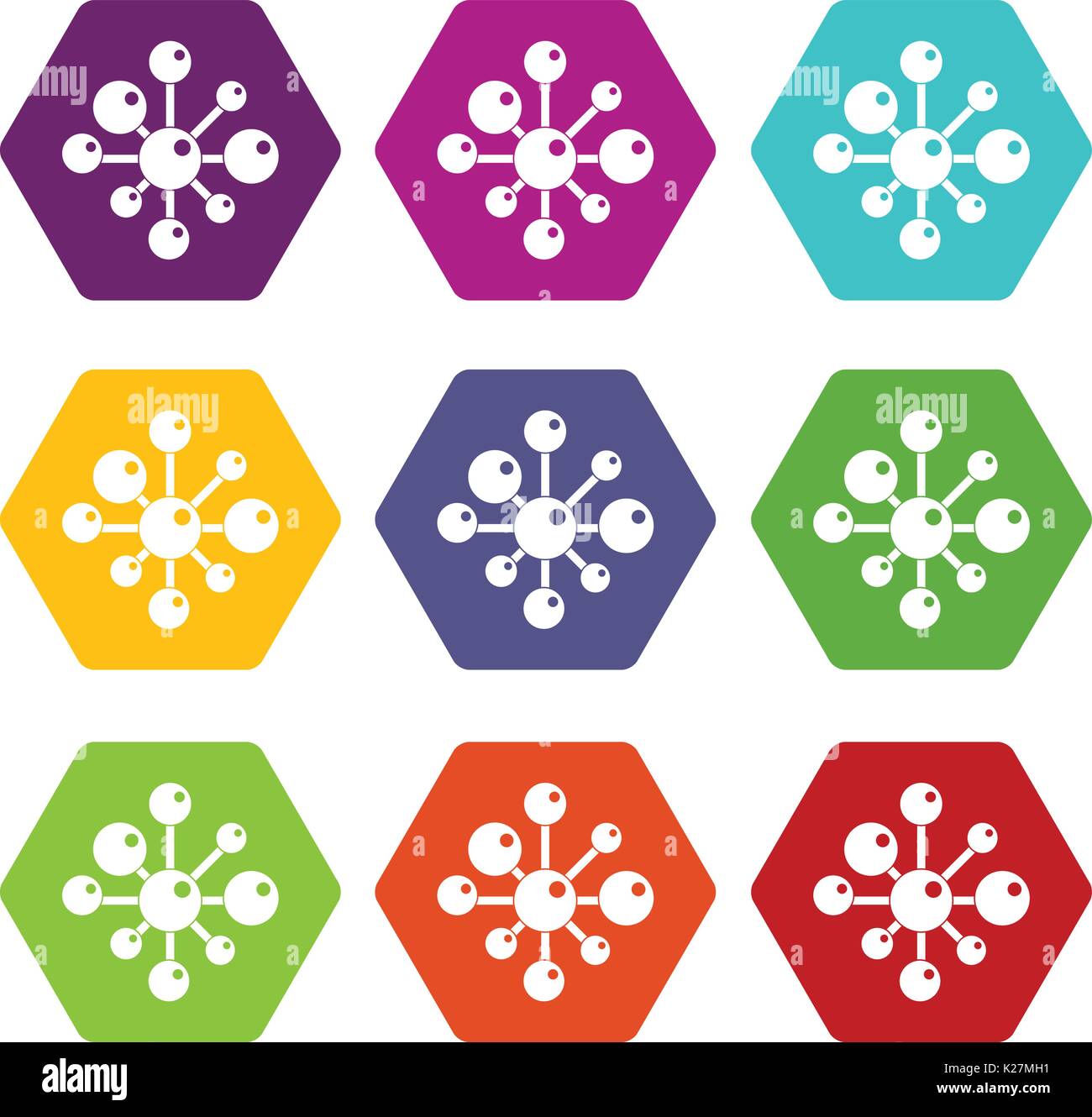 Les molécules chimiques et physiques de l'hexaèdre couleur icon set ...