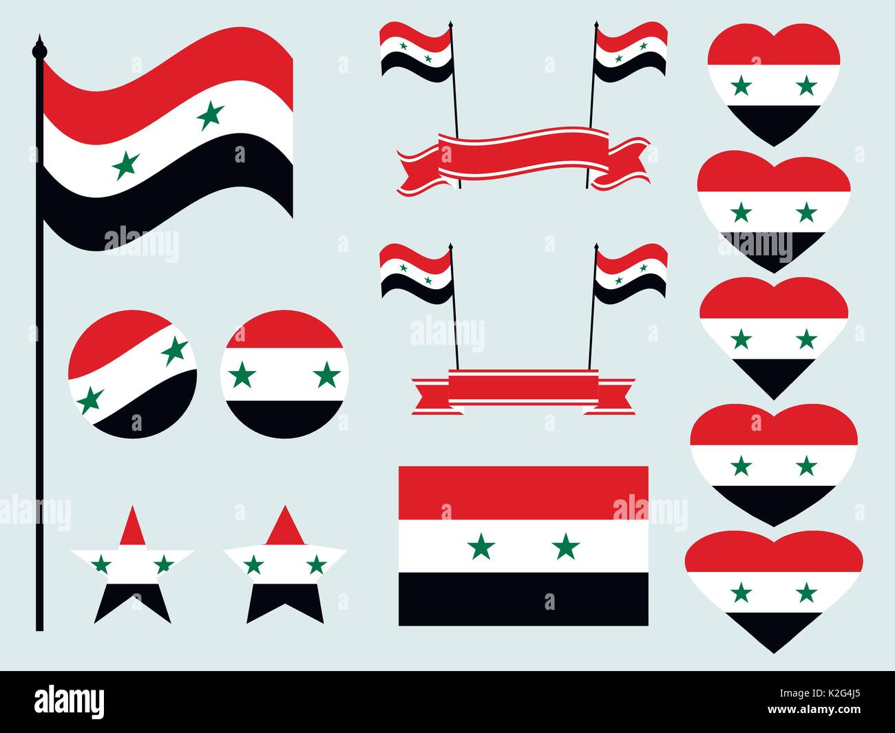 Drapeau syrien. Ensemble de symboles, d'un drapeau dans le cœur. Bouton ...