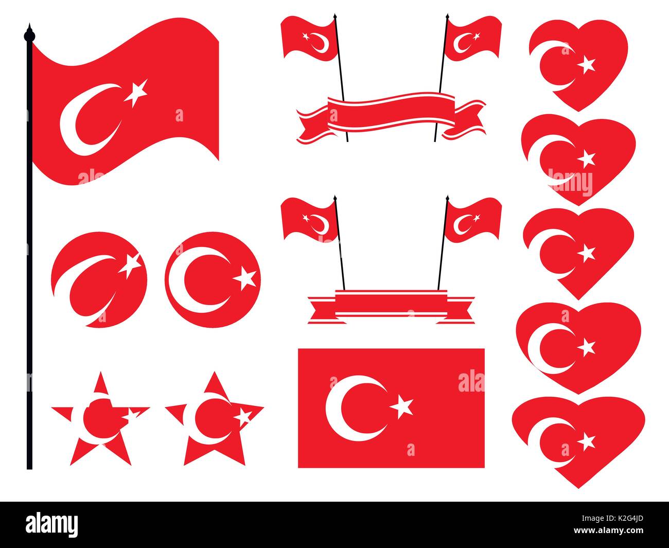 Drapeau de la Turquie. Ensemble de symboles, d'un drapeau dans le cœur ...