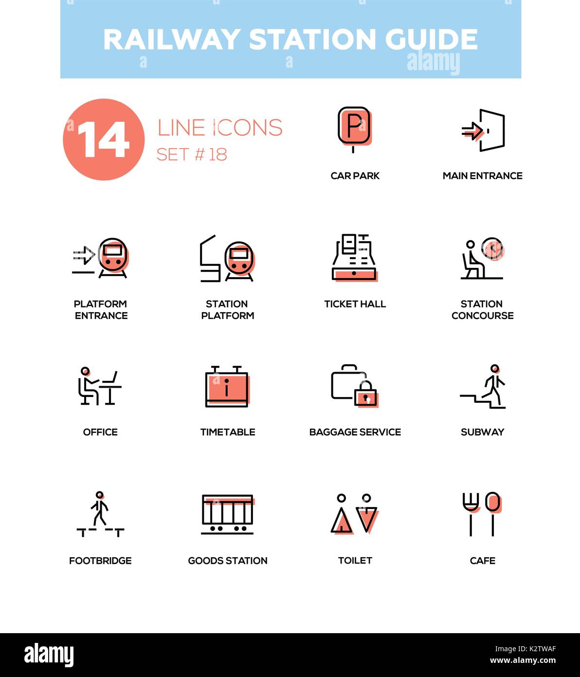 Guide de la gare moderne - icônes simples, jeu de pictogrammes Image ...