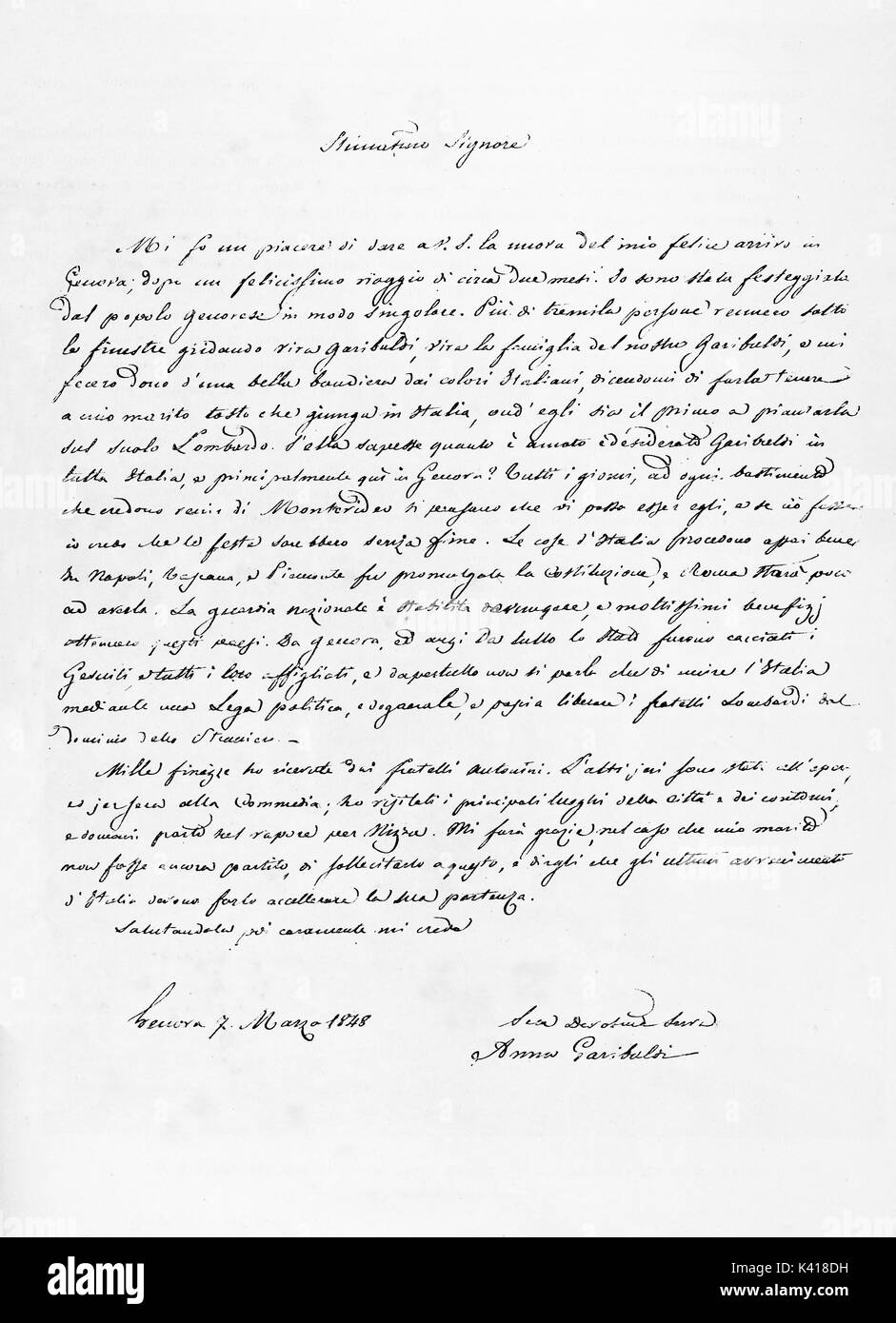 Lettre ancienne écrite à la main dans un splendide calligraphie ...