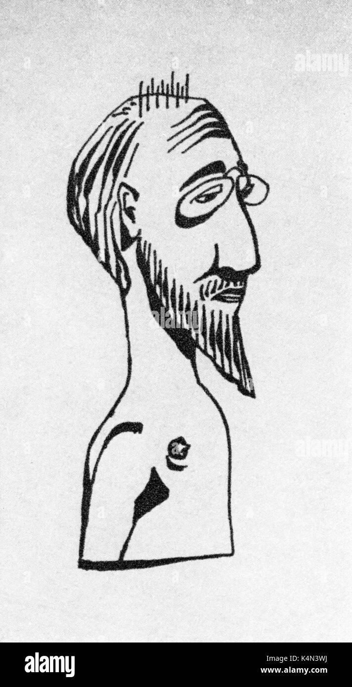 Eric Satie - caricature de lui-même dit : "Etude pour un buste de M ...