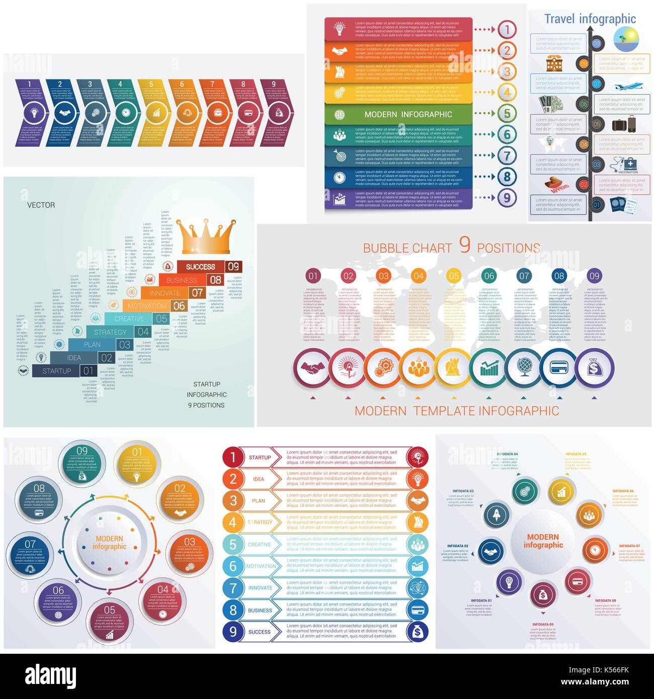 Set 8 modèles universel conceptuel processus cyclique d'infographies ...