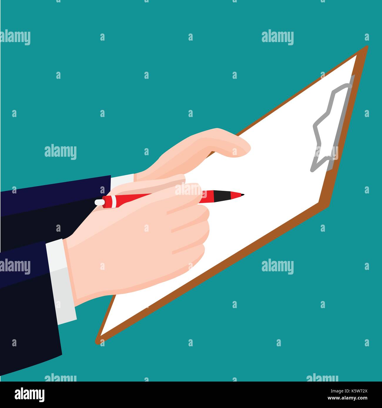 La signature de la main rouge blanc avec presse-papiers blanc a4 papier ...