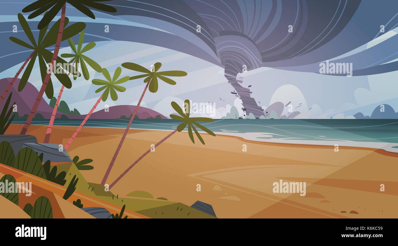 Les tornades de l'ouragan dans la mer océan plage paysage de trombe ...