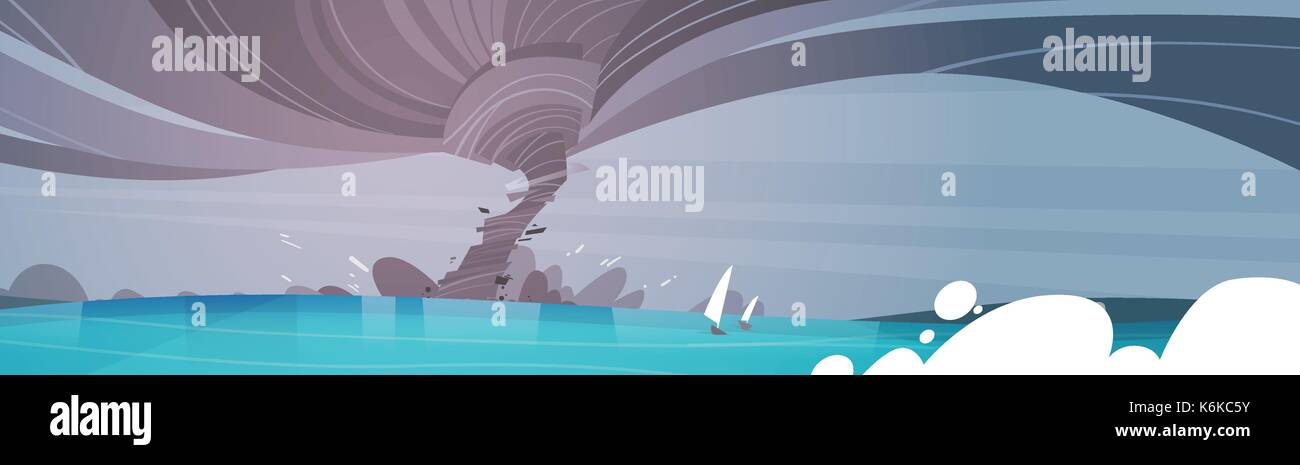 Les tornades de l'ouragan dans la mer océan plage paysage de trombe ...