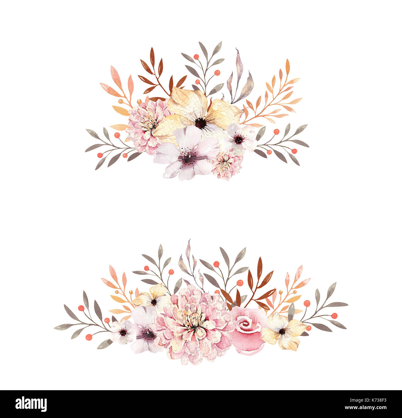 Ensemble de bouquets de fleurs Aquarelle boho bohème. aquarelle cadre naturel : feuilles, plumes ...