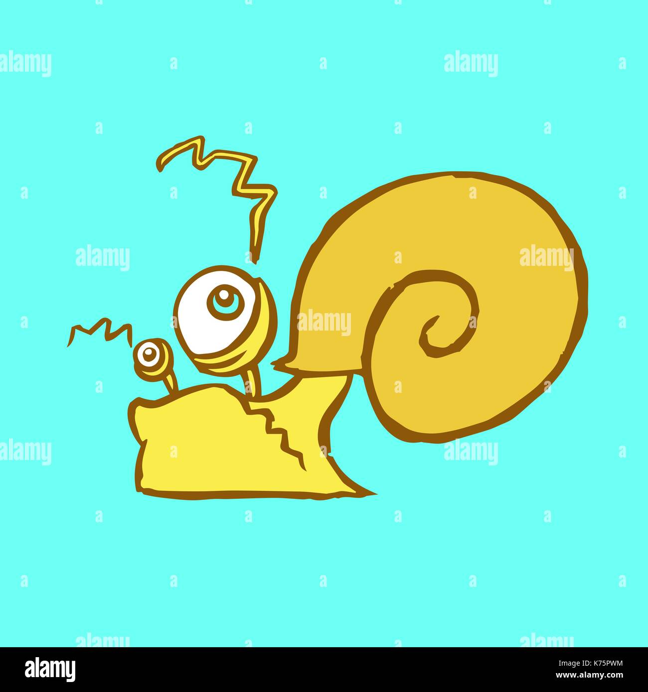Rampant escargot jaune quelque part. funny cartoon télévision. vector ...