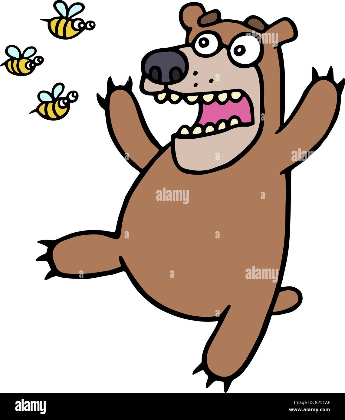 Cute Bear en panique. Les abeilles en colère. vector illustration. C ...
