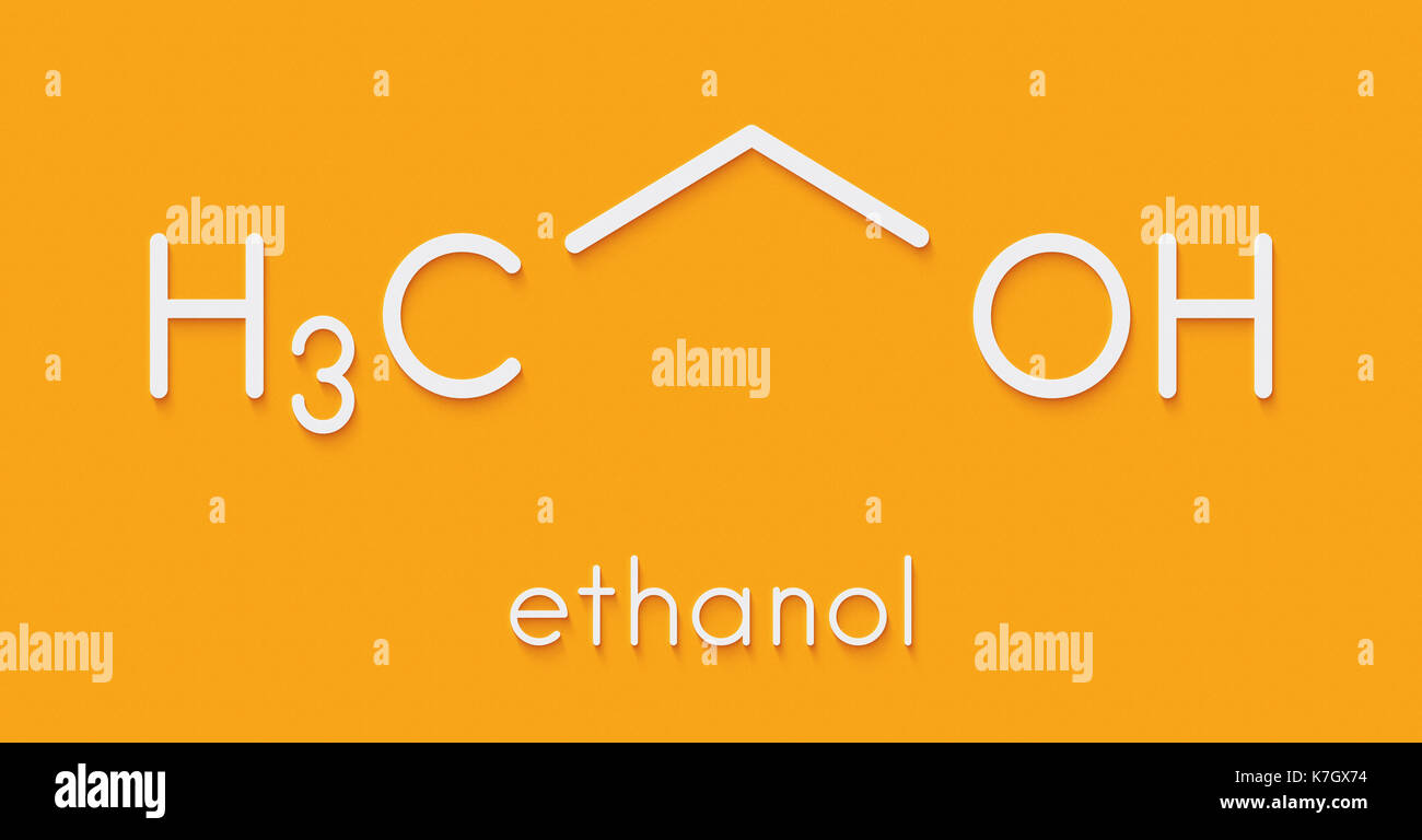 L'alcool (éthanol, alcool éthylique), molécule structure chimique ...