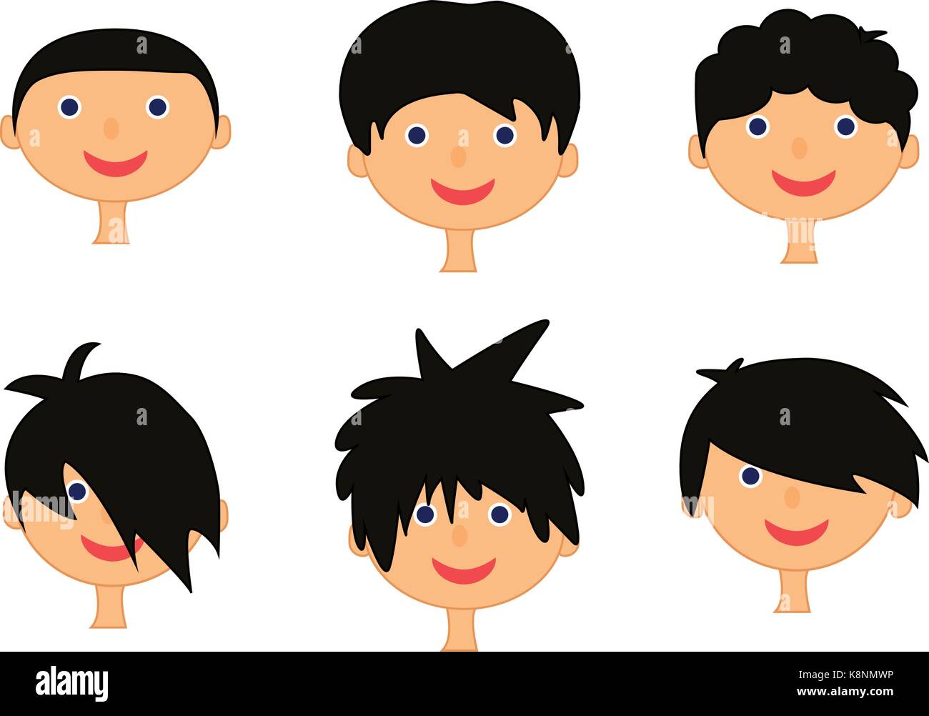 Cartoon boy Tête, visage icon set, symbole, design. Vector illustration ...