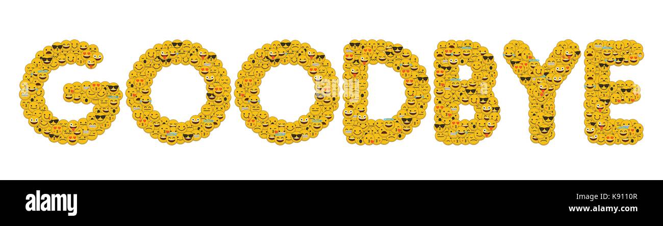 Le mot adieu écrit en caractères emoji médias sociaux smiley Photo ...