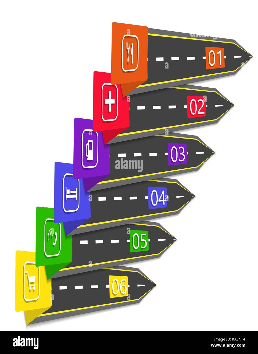 Infographie - la route. des flèches, des pointeurs sous la route ...