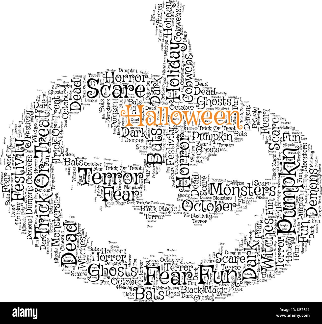 Nuage de mots, halloween concept faite avec la forme de citrouille et ...