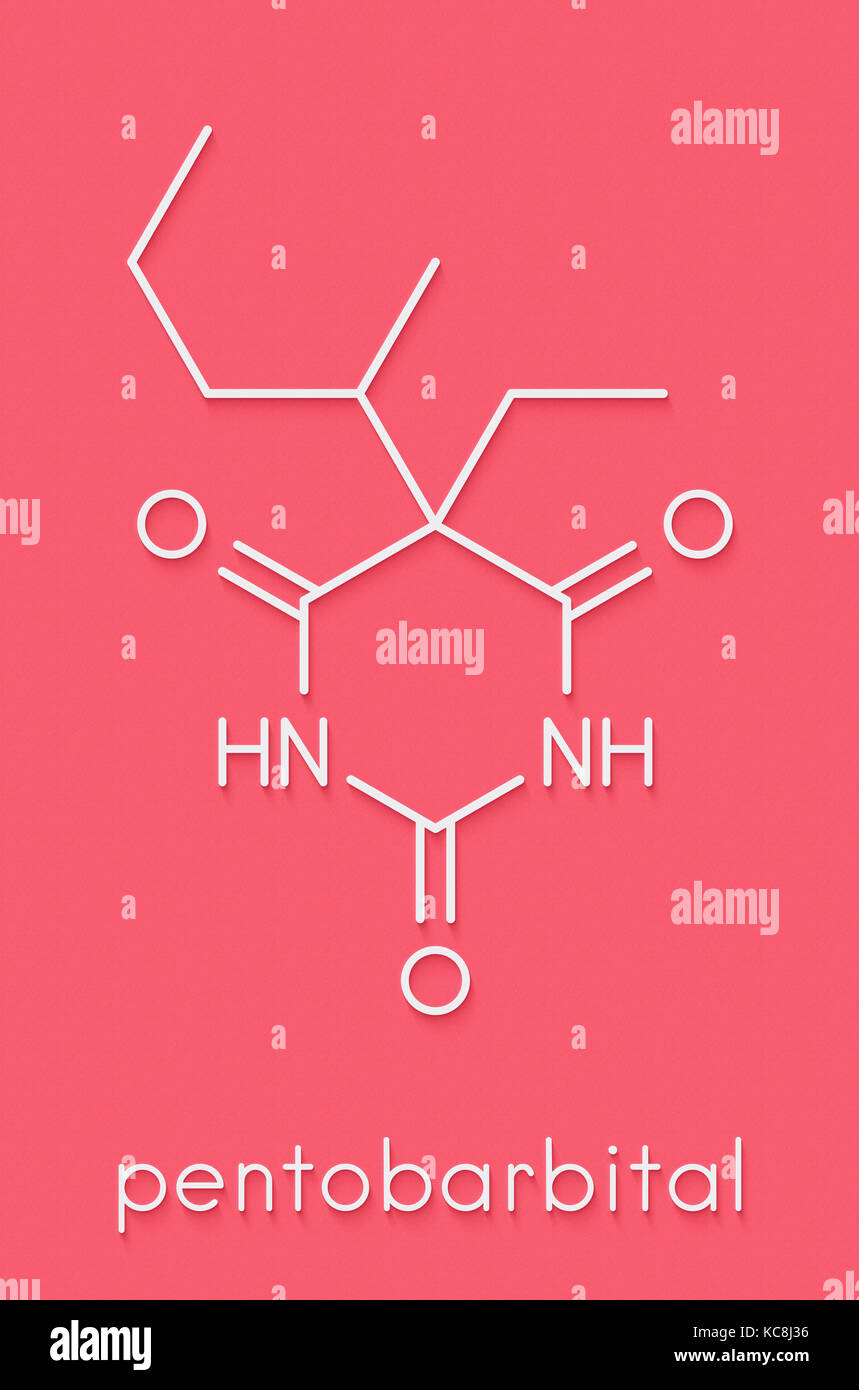 Barbiturique pentobarbital (pentobarbitone) sédatif, structure chimique ...