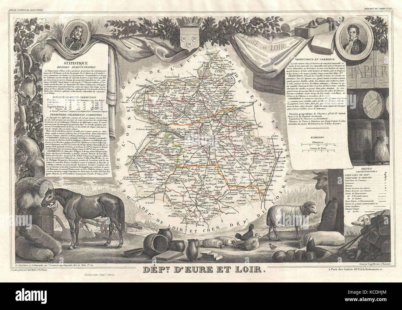 Carte levasseur du departement deure et loir Banque de photographies et ...