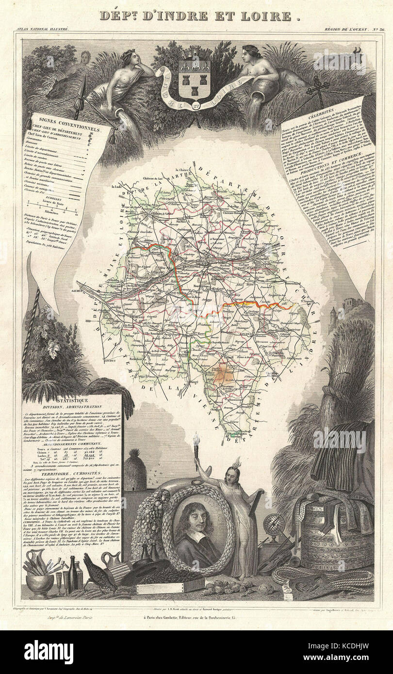 Levasseur map of the department dindre et loire Banque de photographies ...