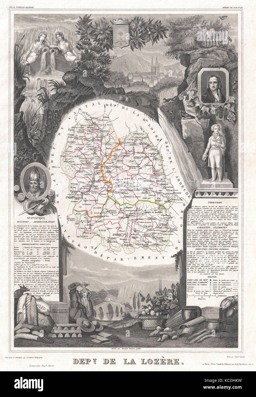 Mapa de levasseur del departamento de lozere Banque de photographies et ...