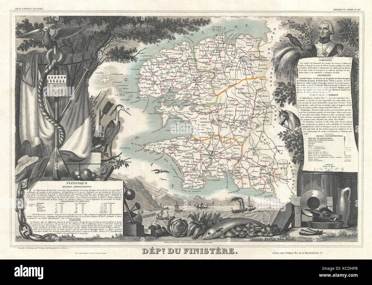 Carte levasseur 1852 du finistere Banque de photographies et d’images à ...