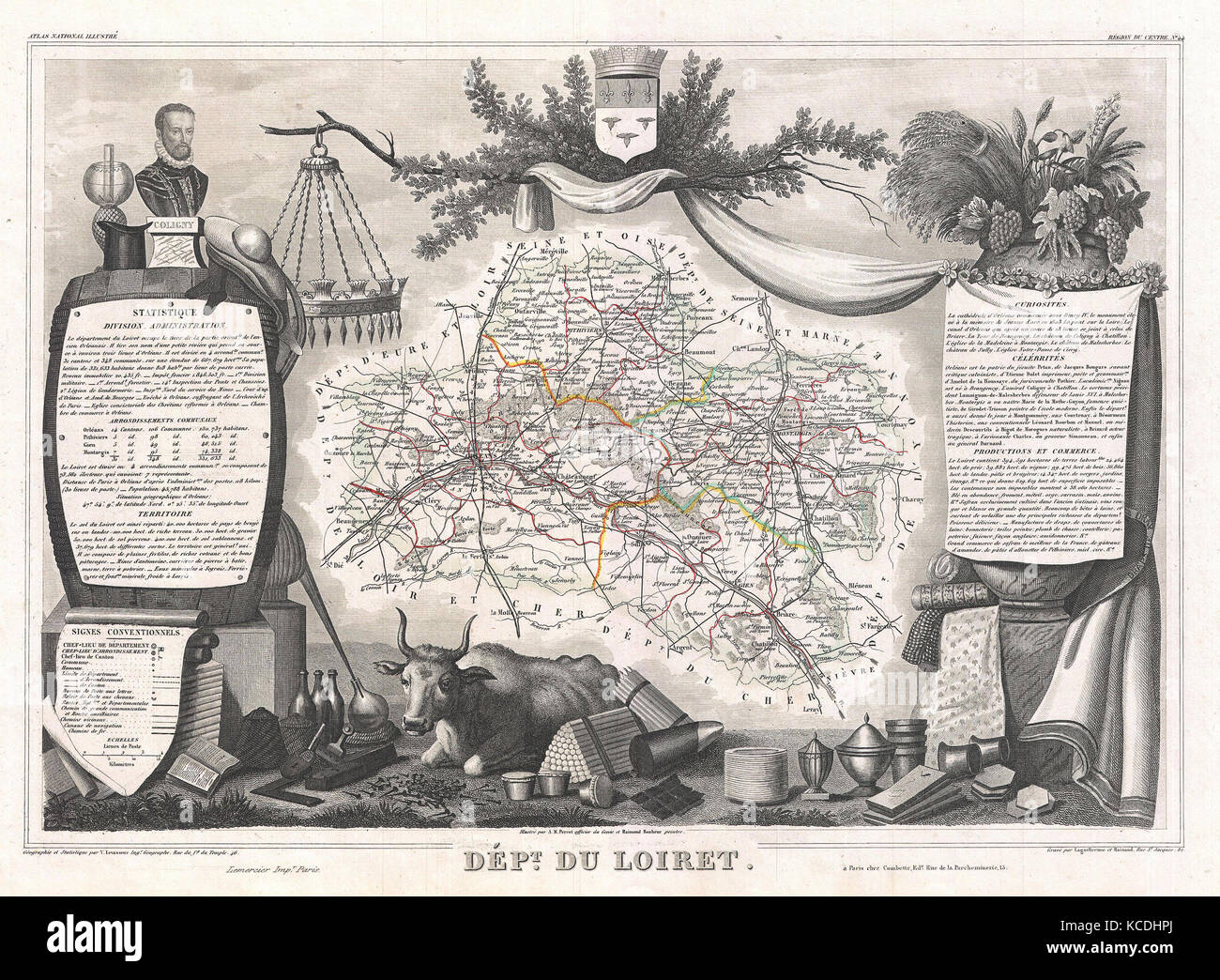 Carte levasseur du departement du loiret Banque de photographies et d ...