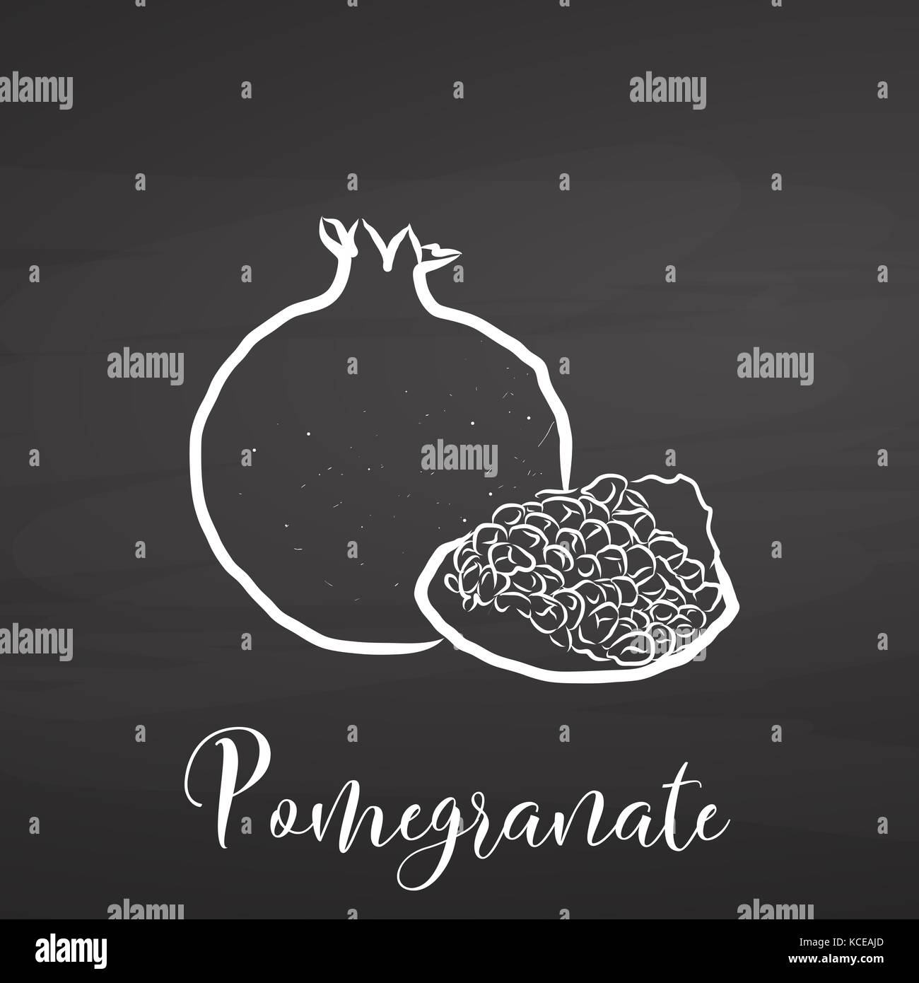 Dessin de grenade sur tableau noir.Dessin d'aliments sains dessiné à la main.Dessin vectoriel ...