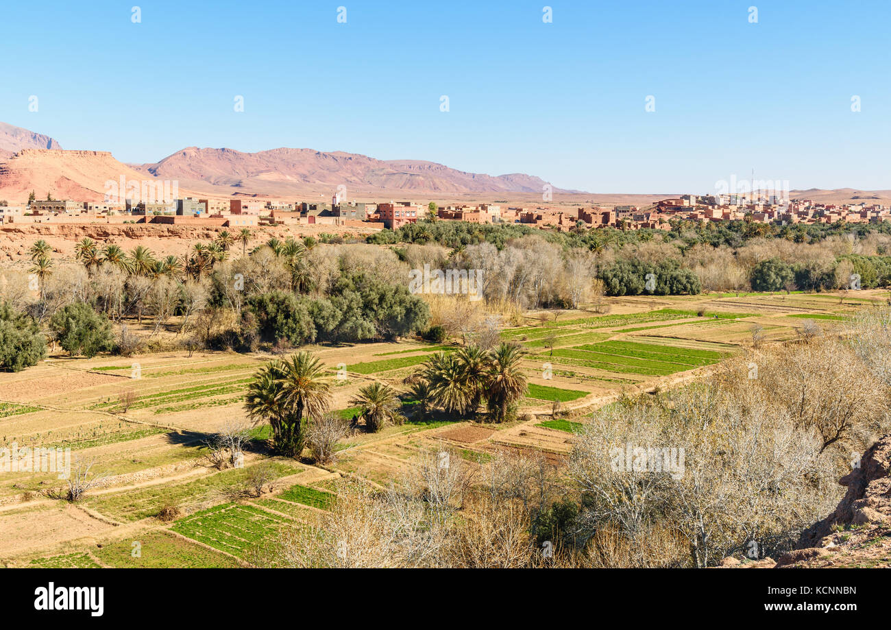 La ville de Tinghir ville et oasis. La ville est au centre de la vallée ...