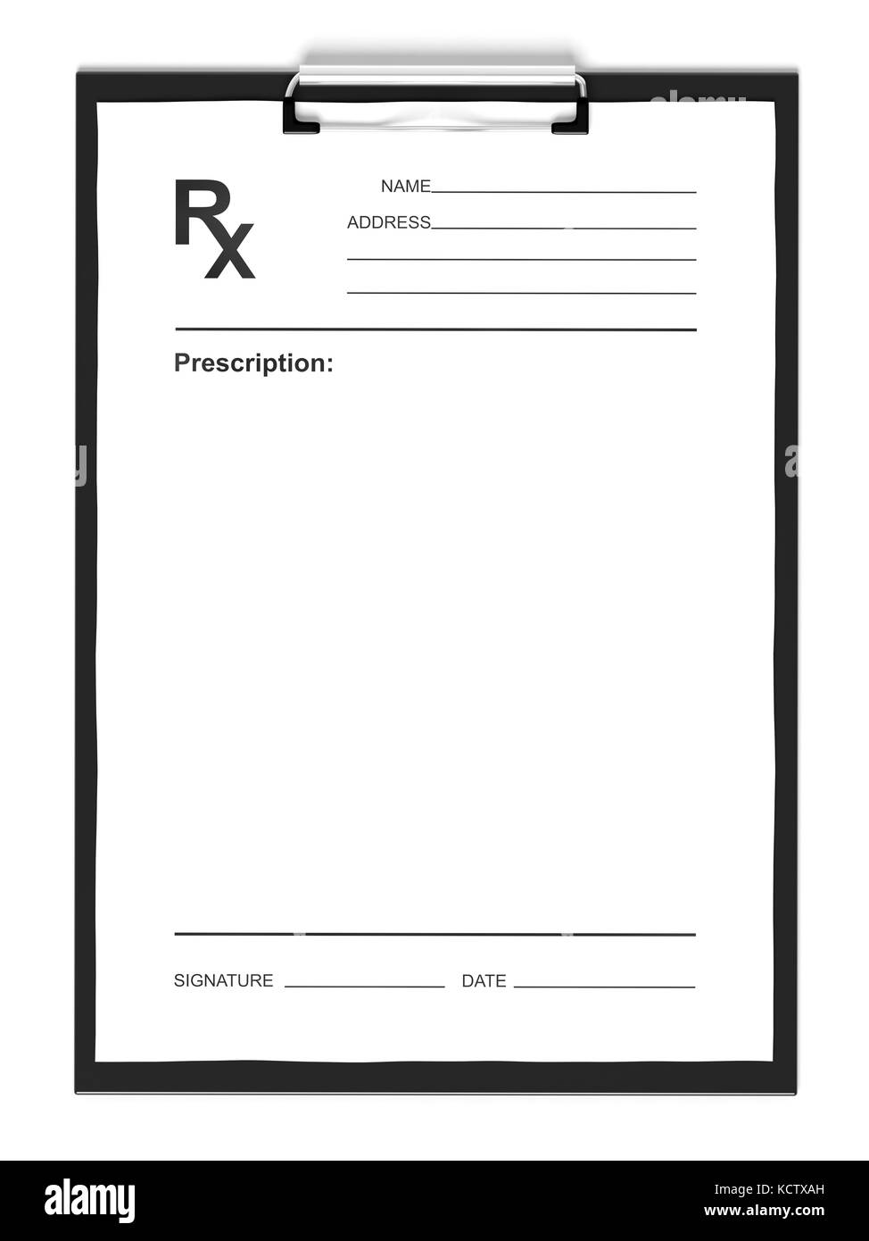 Formulaire d'ordonnance vierge, isolé sur fond blanc Photo Stock - Alamy