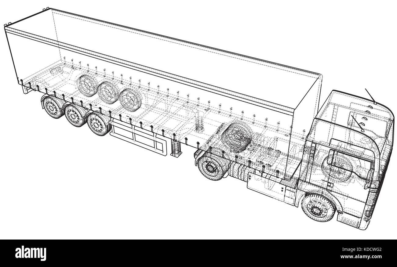 Camion semi remorque vue de dessus Banque d'images noir et blanc - Alamy