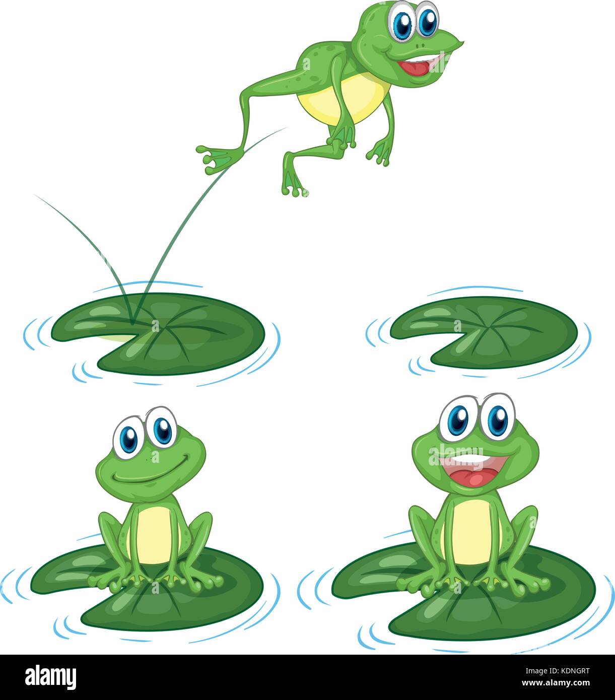 Les Grenouilles Vertes De Sauter Sur Les Feuilles De Nénuphar Illustration Image Vectorielle