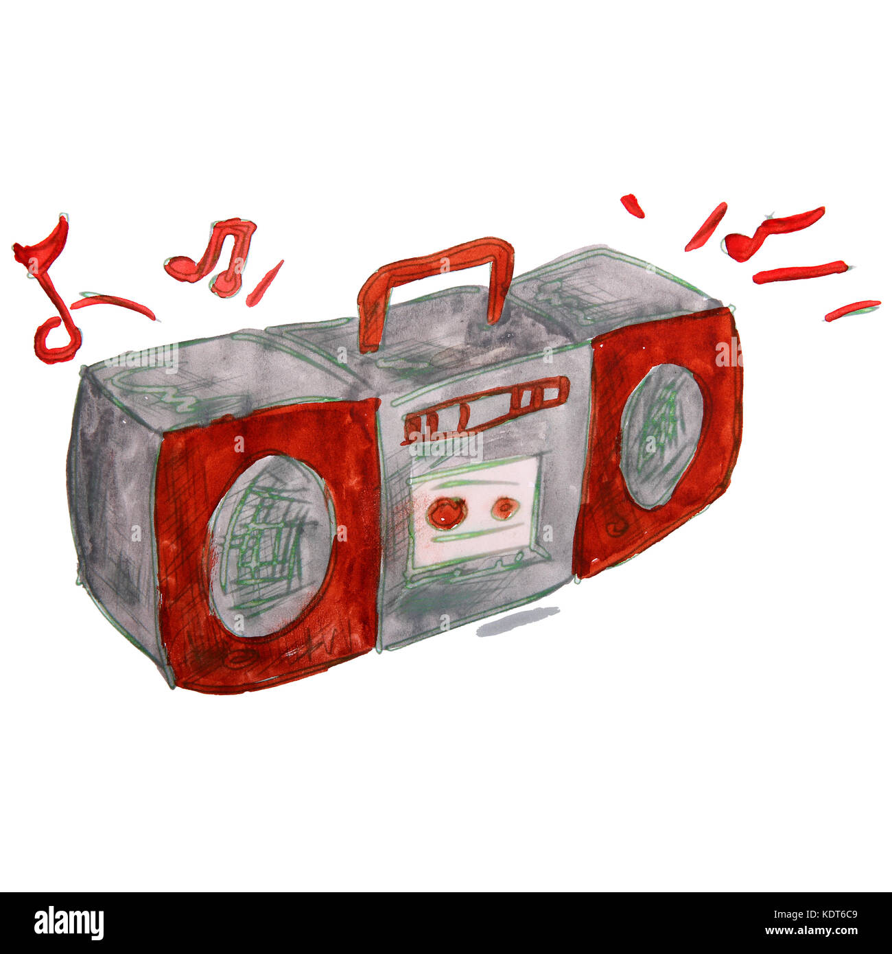 Aquarelle Dessin un dessin animé enfants magnétophone sur fond blanc b ...