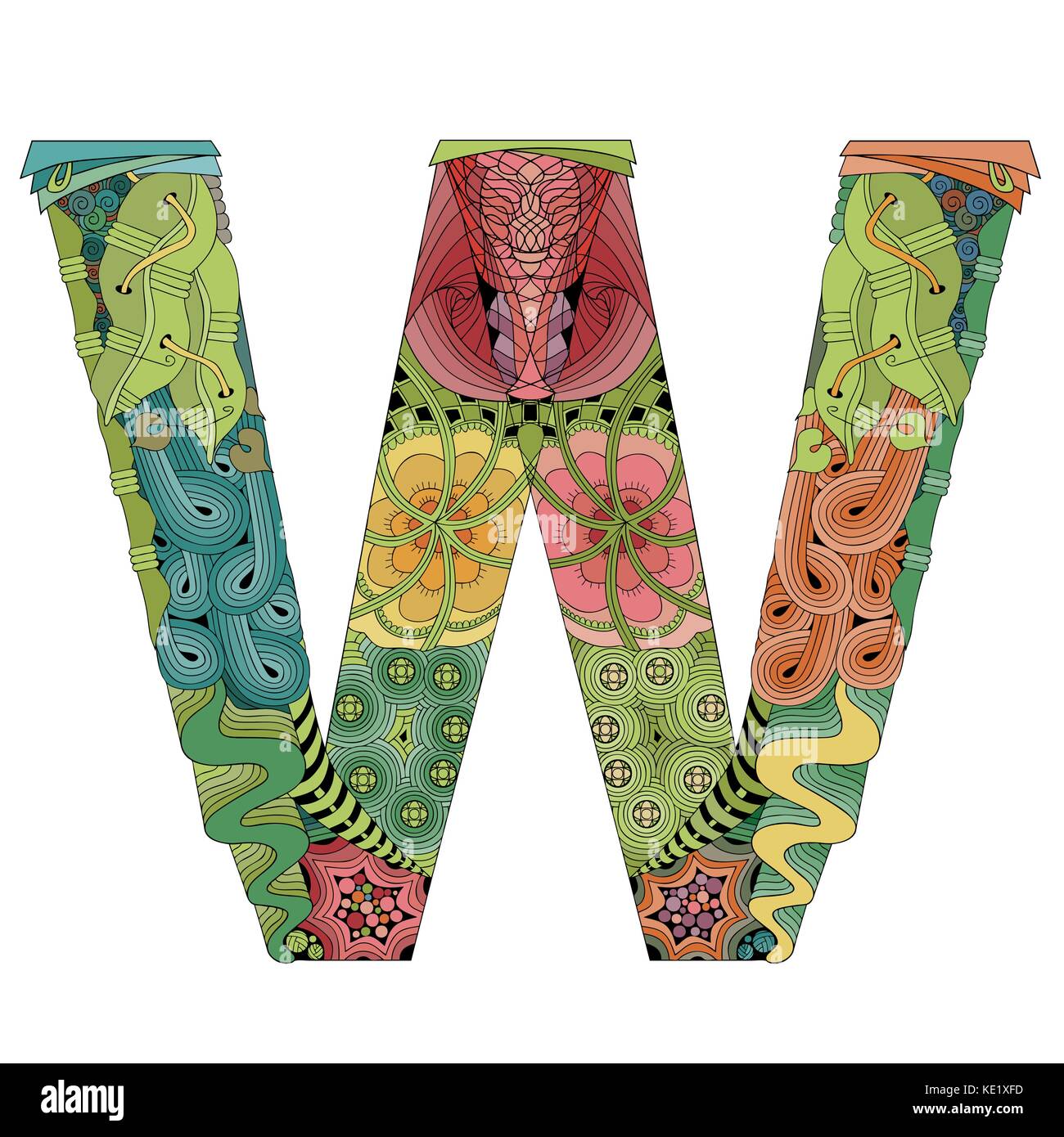 Lettre w zentangle. vecteur objet décoratif Image Vectorielle Stock - Alamy