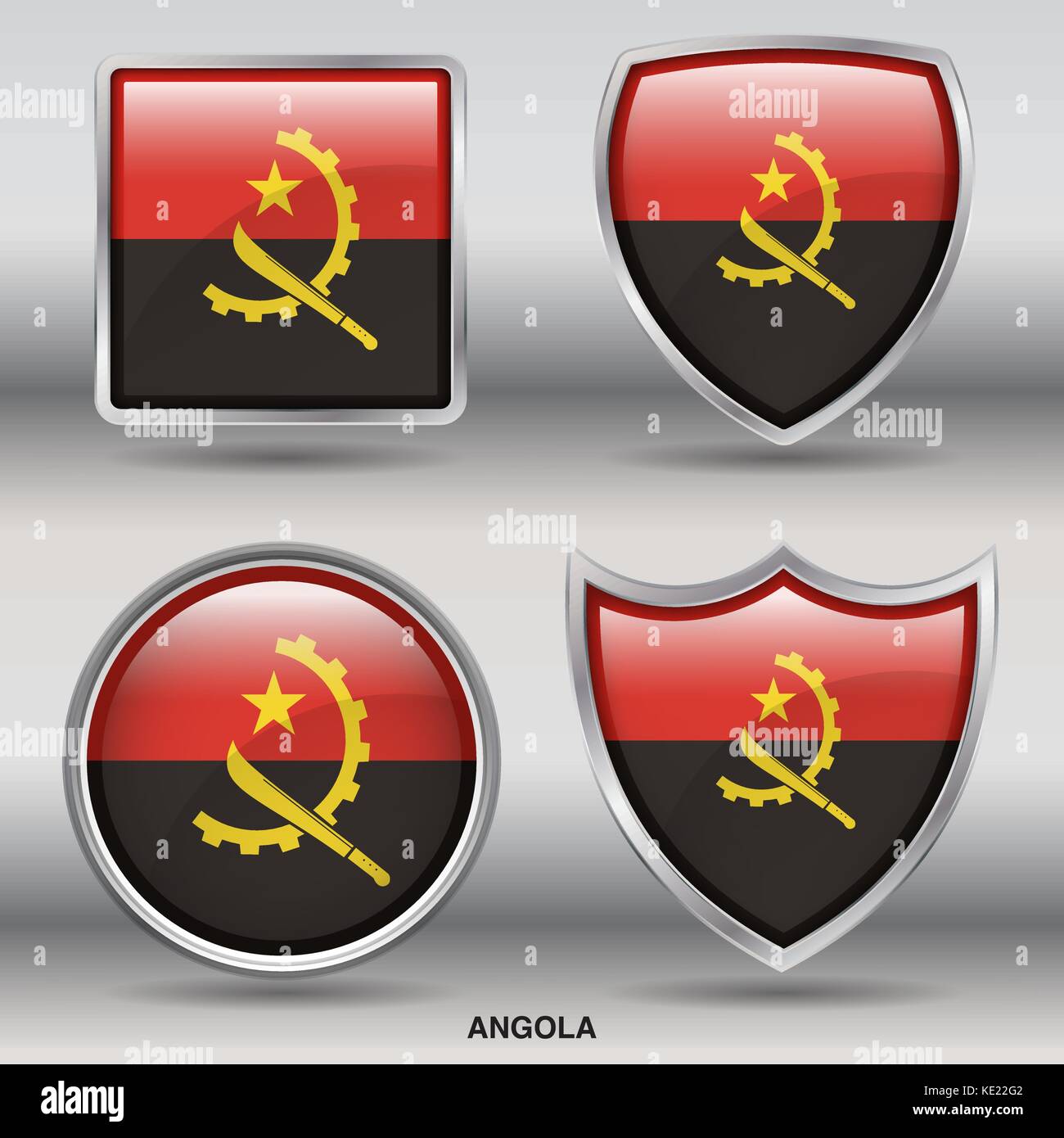 Drapeau Angola - 4 drapeaux formes membres pays au monde with clipping ...