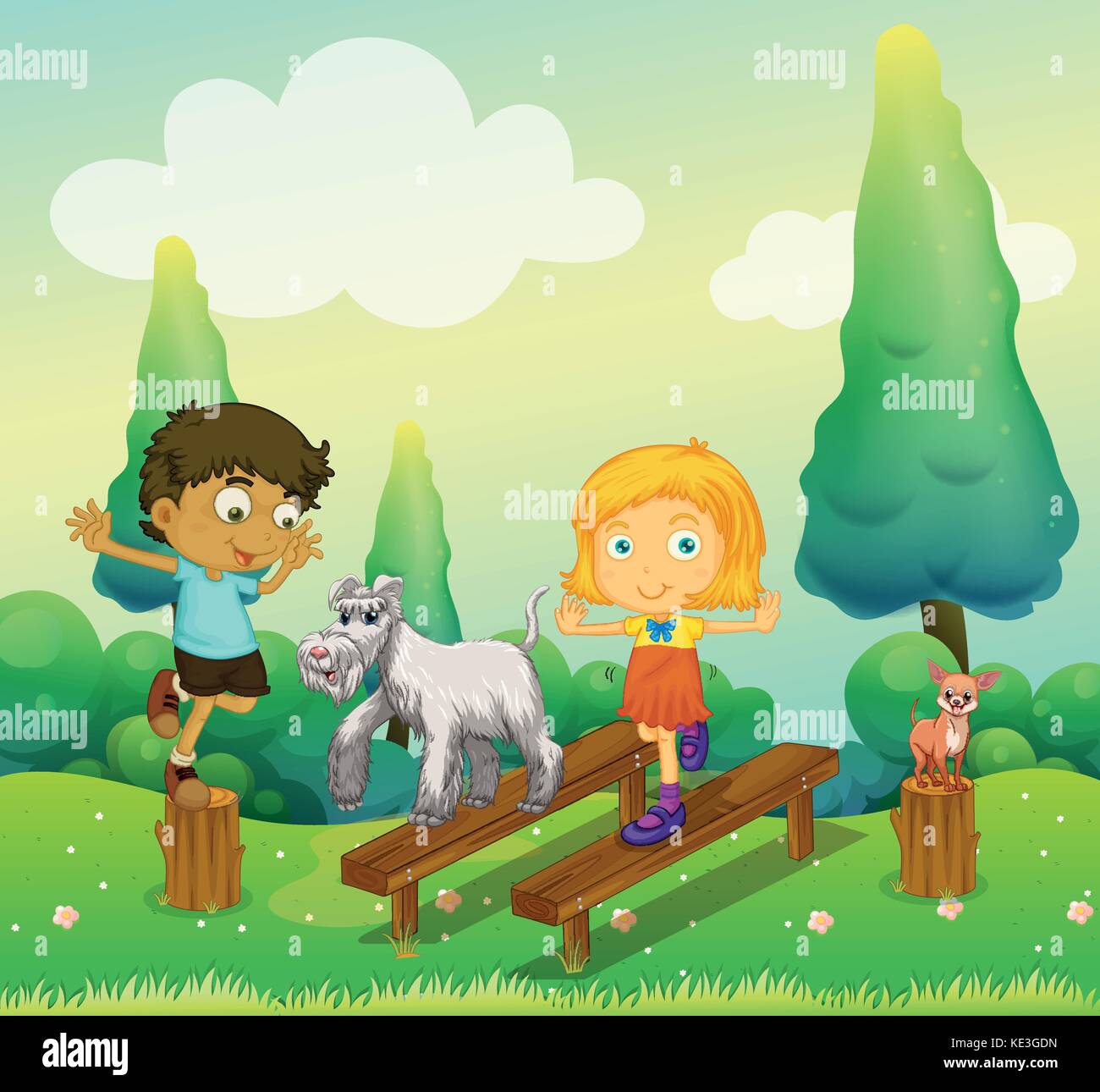 Fille Joue Avec Son Chien Dans Le Parc Banque Dimages Vectorielles Alamy