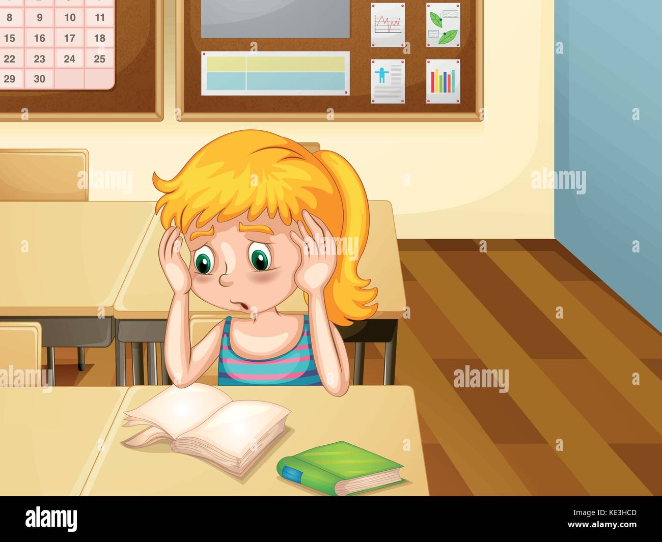 Sad girl sitting in classroom Banque d'images vectorielles - Alamy