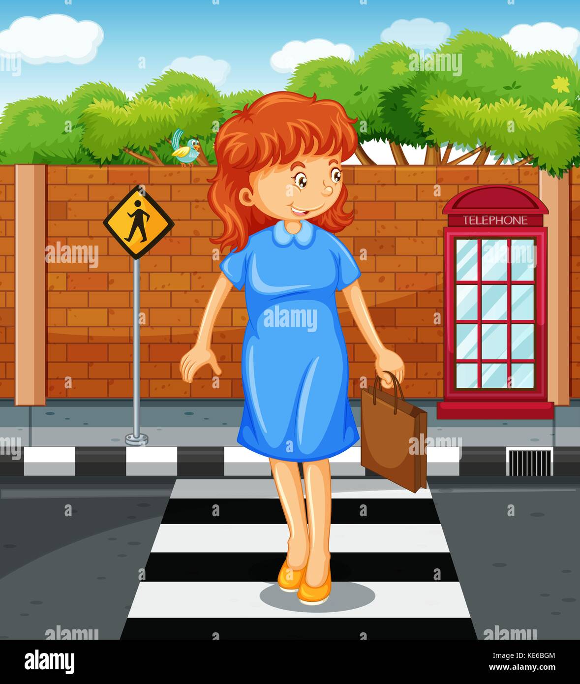 Femme traversant la route Banque d'images vectorielles - Alamy