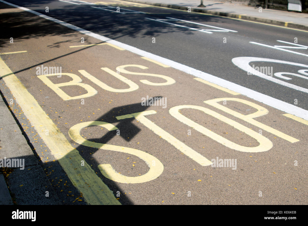 Le marquage routier à un arrêt d'autobus, Londres, Angleterre, avec ...