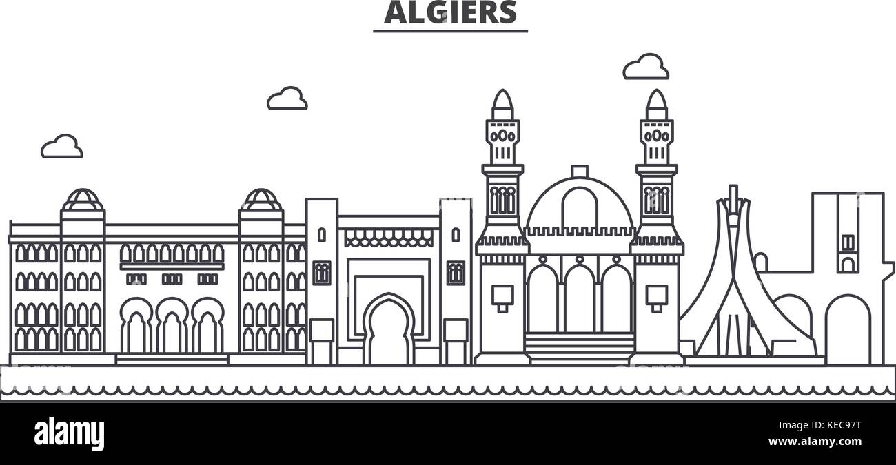 L'architecture d'Alger skyline ligne. illustration vecteur linéaire Vue ...